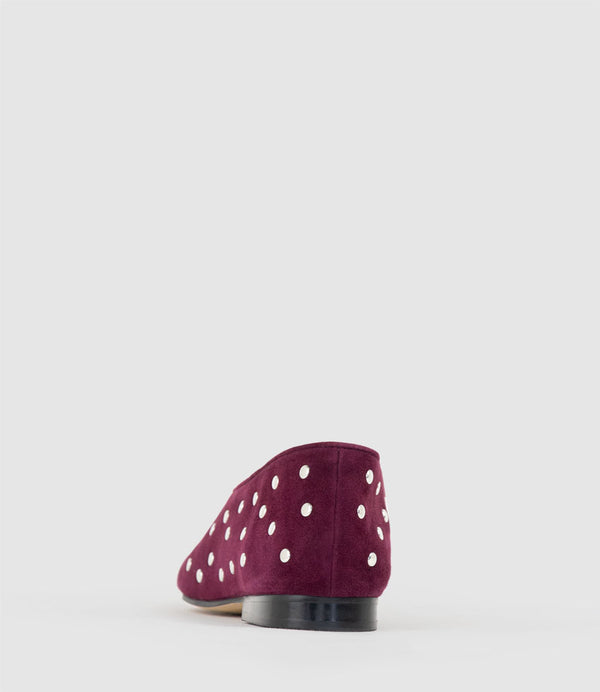FALDA Studded Ballet in Plum Suede - Edward Meller