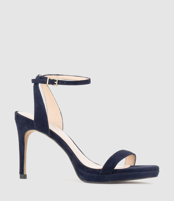 WHISPER90 Single Strap Platform Sandal in Navy Suede - Edward Meller